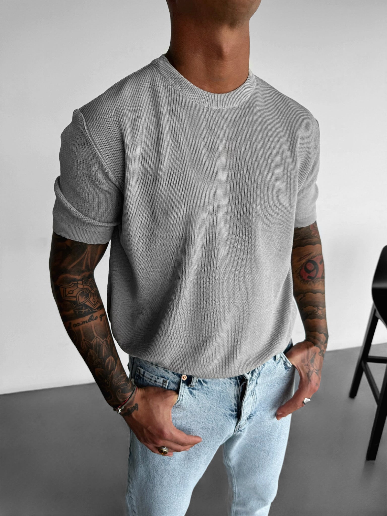 Oversize Knit T-Shirt - Grey – Kleidermafia
