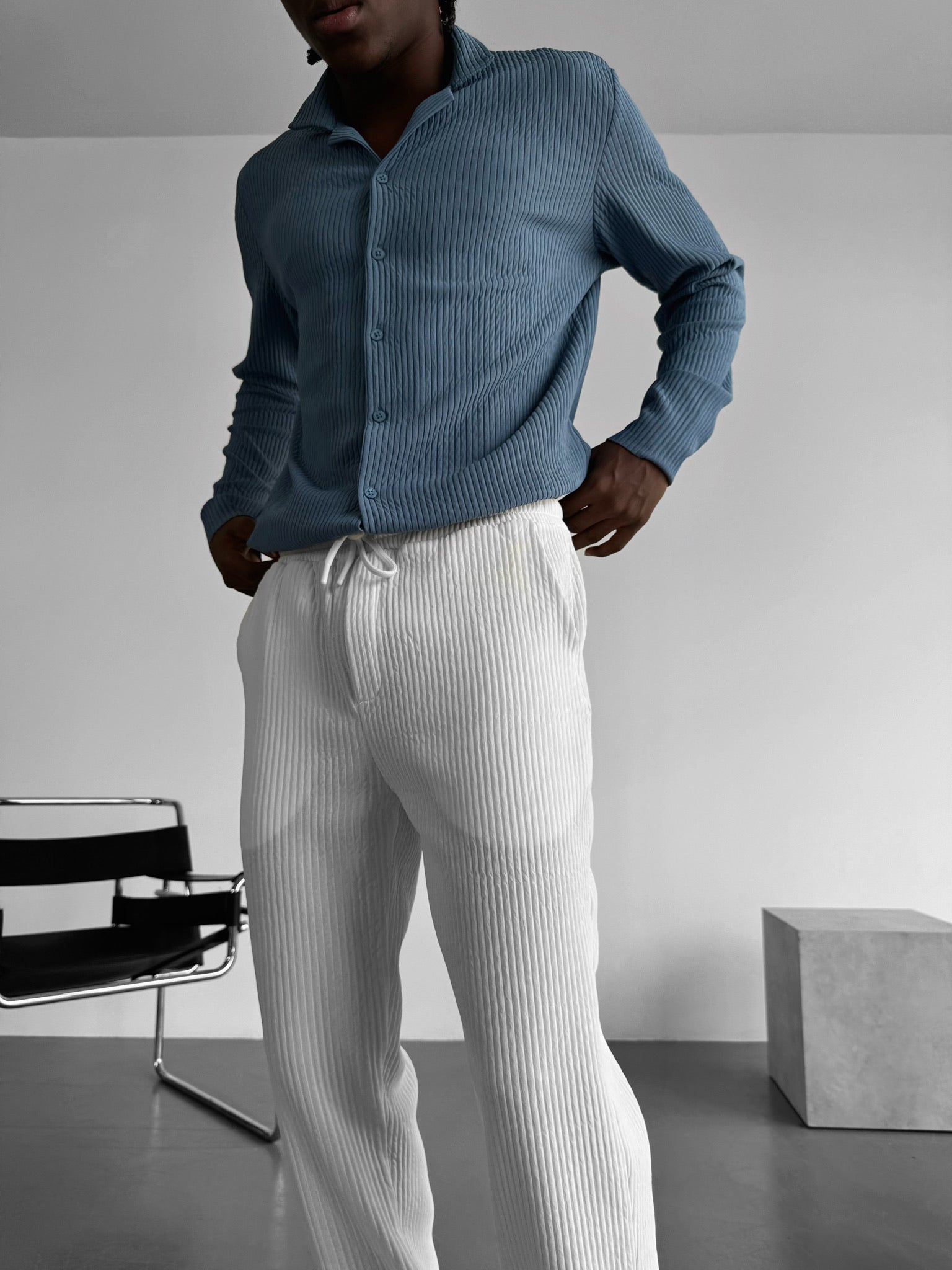 Oversize Ribbed Long Arm Shirt - Coronet Blue – Kleidermafia