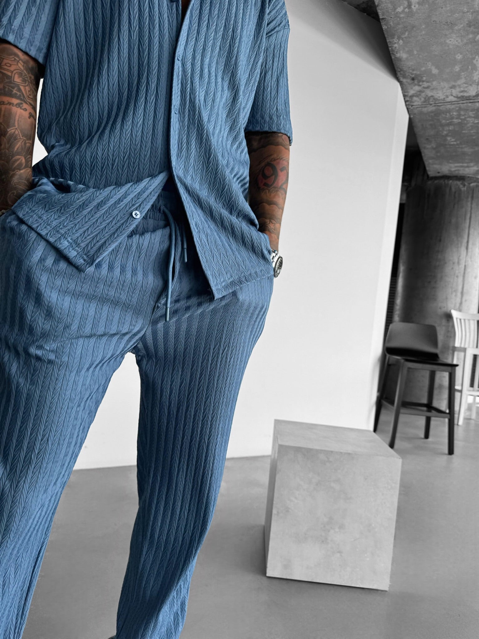 Loose Fit Structured Trousers - Coronet Blue – Kleidermafia