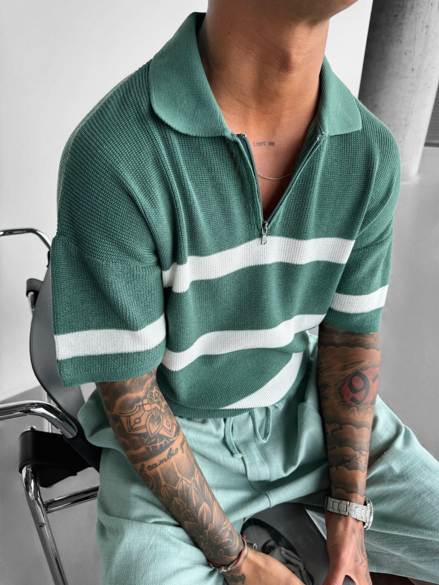 Regular Knit Zipper T-shirt - Petrol – Kleidermafia