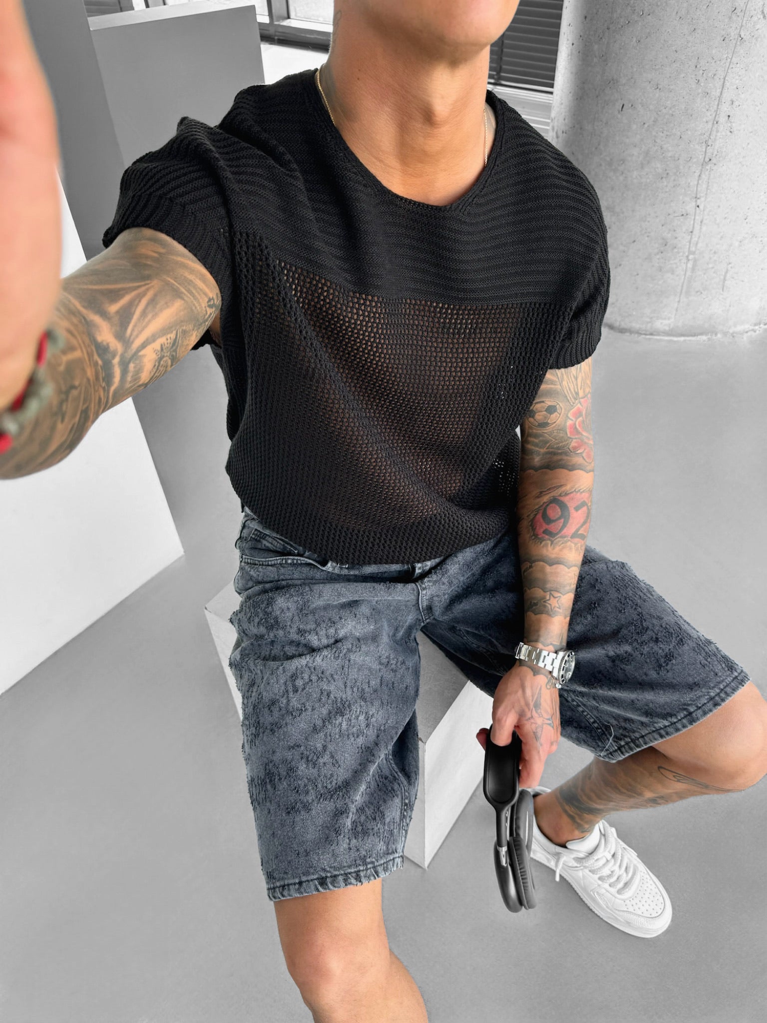 Oversize Textured Knit T-shirt - Jet Black – Kleidermafia