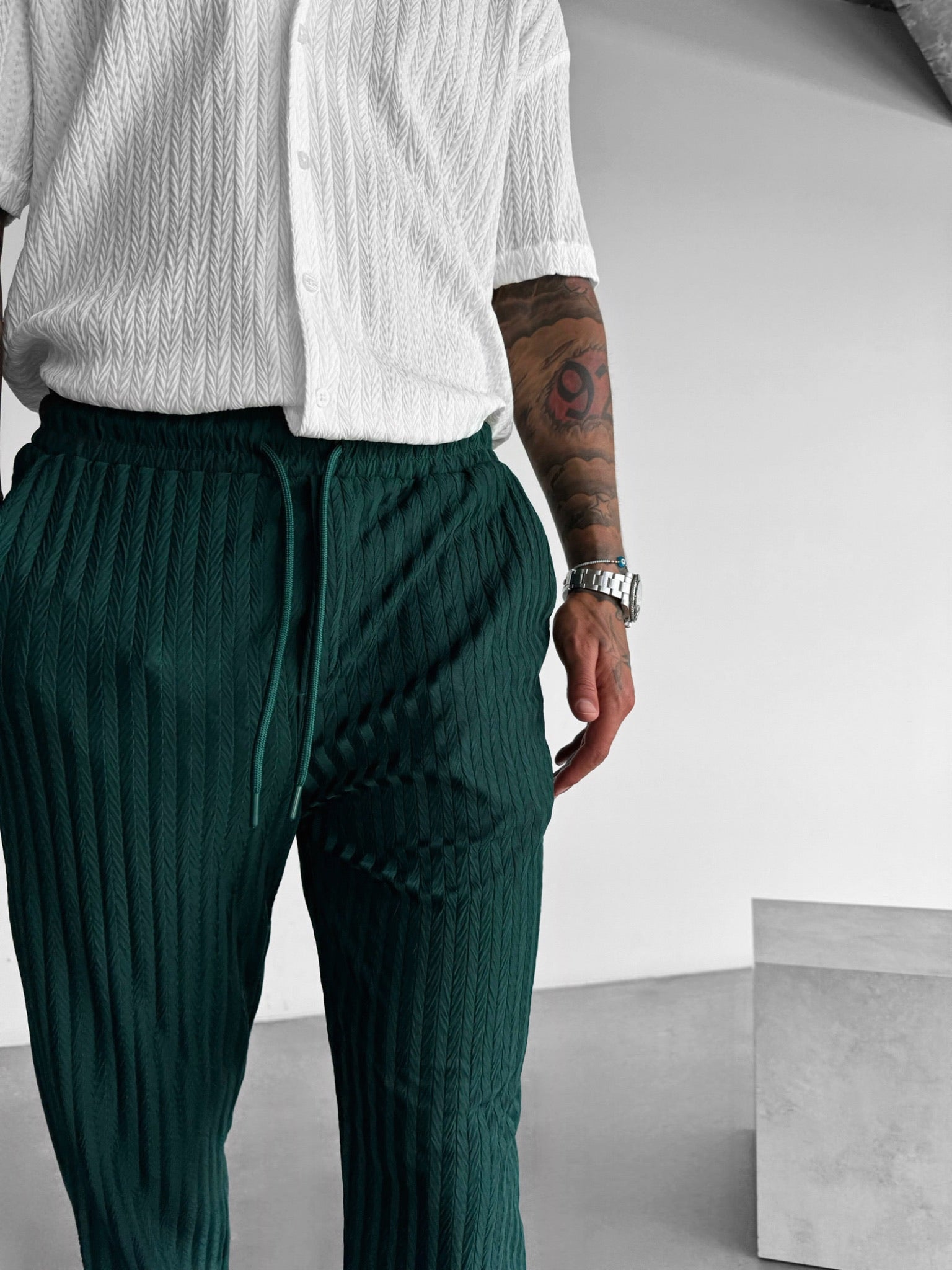 Loose Fit Structured Trousers - Rain Forest – Kleidermafia